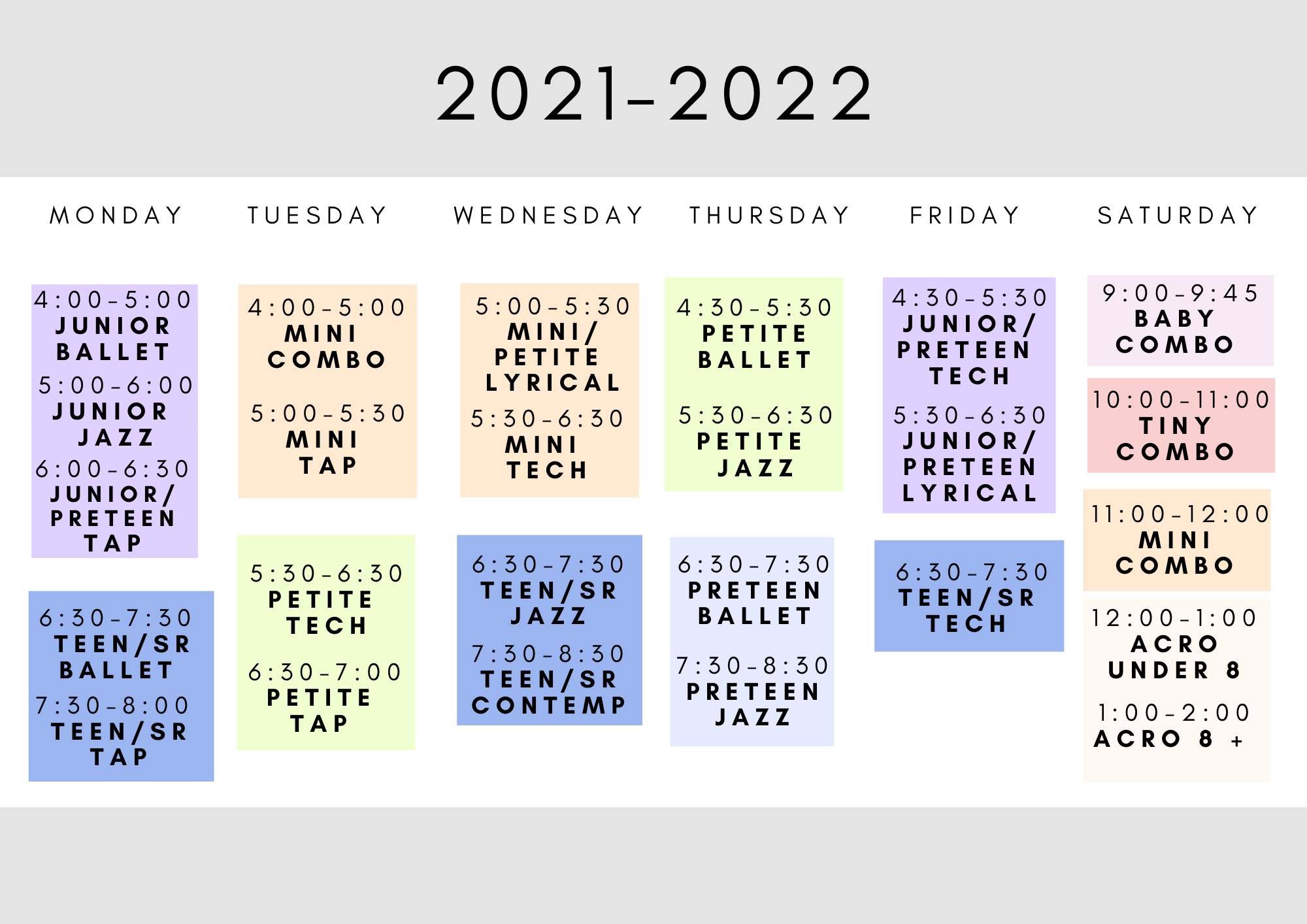 Schedules – Premiere Dance Center